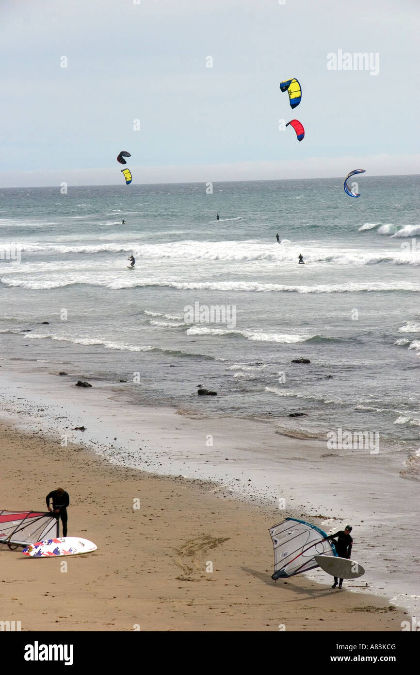 Parasurfing and windsurfers in the pacific ocean on the California ...