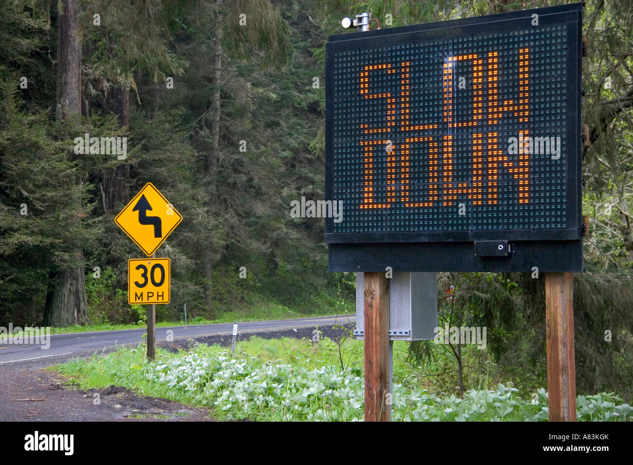 Radar operated digital road sign warning motorists to slow down on U S ...