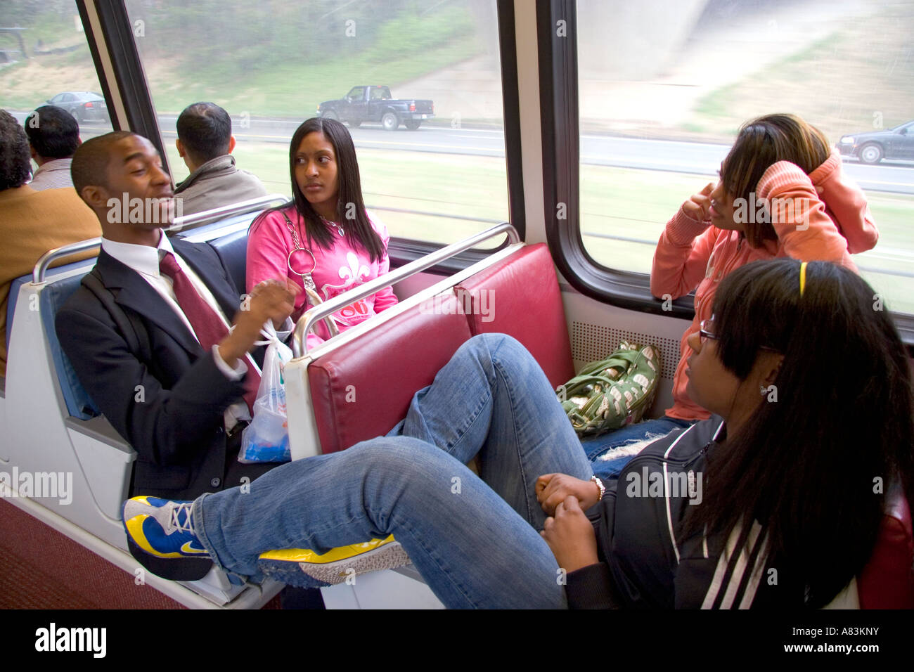 Young adults ride on the Metrorail System in Washington D C Stock Photo ...