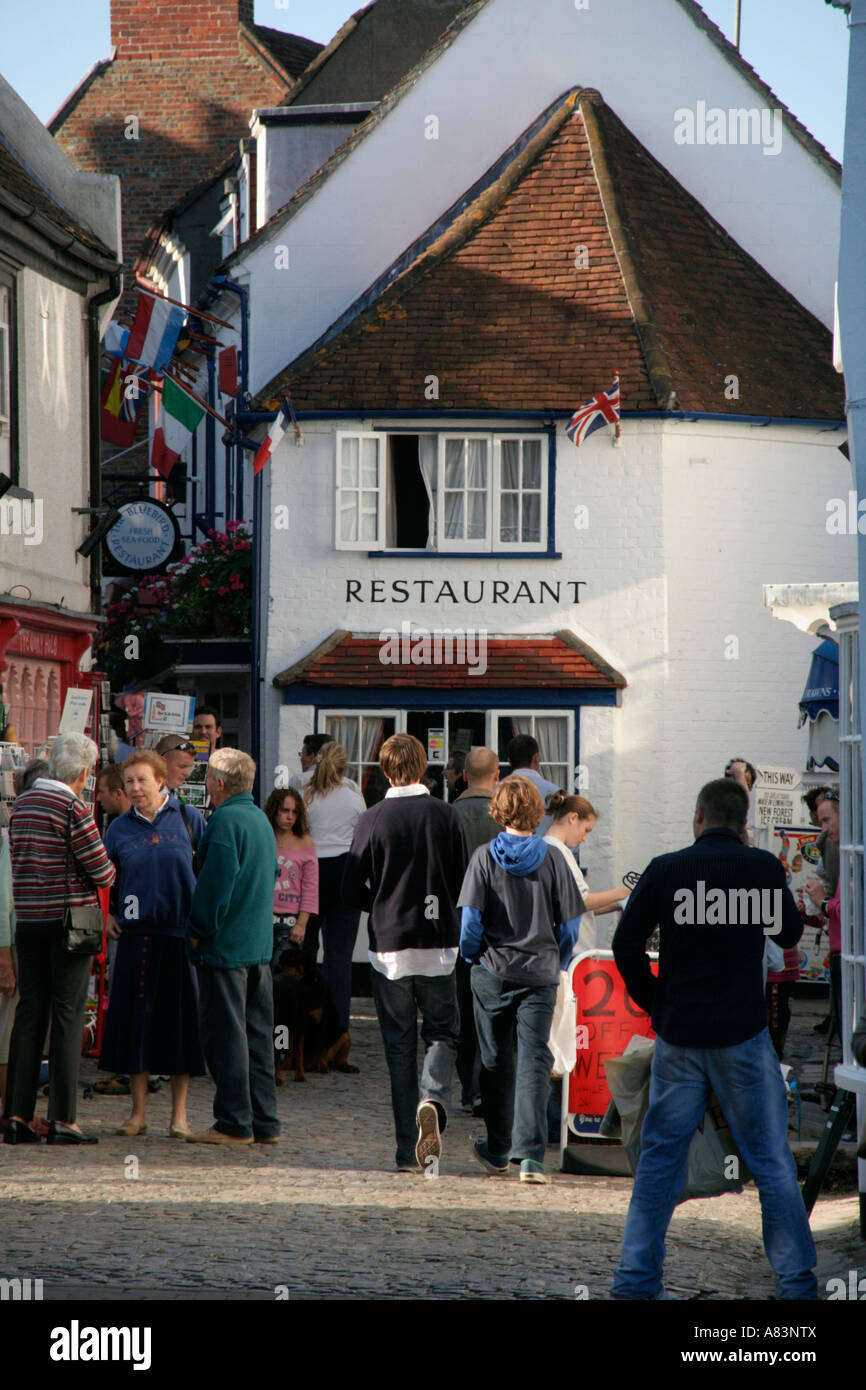 lymington high street pedestrains shopping england uk gb Stock Photo ...
