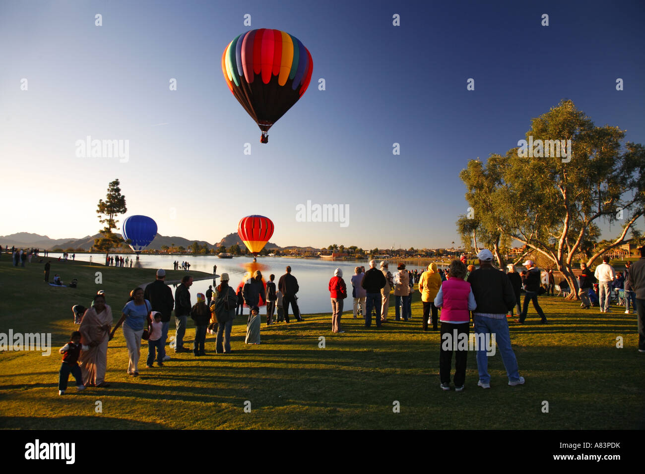 Hot air balloons participate in a rally as part of the Fountain Hills ...