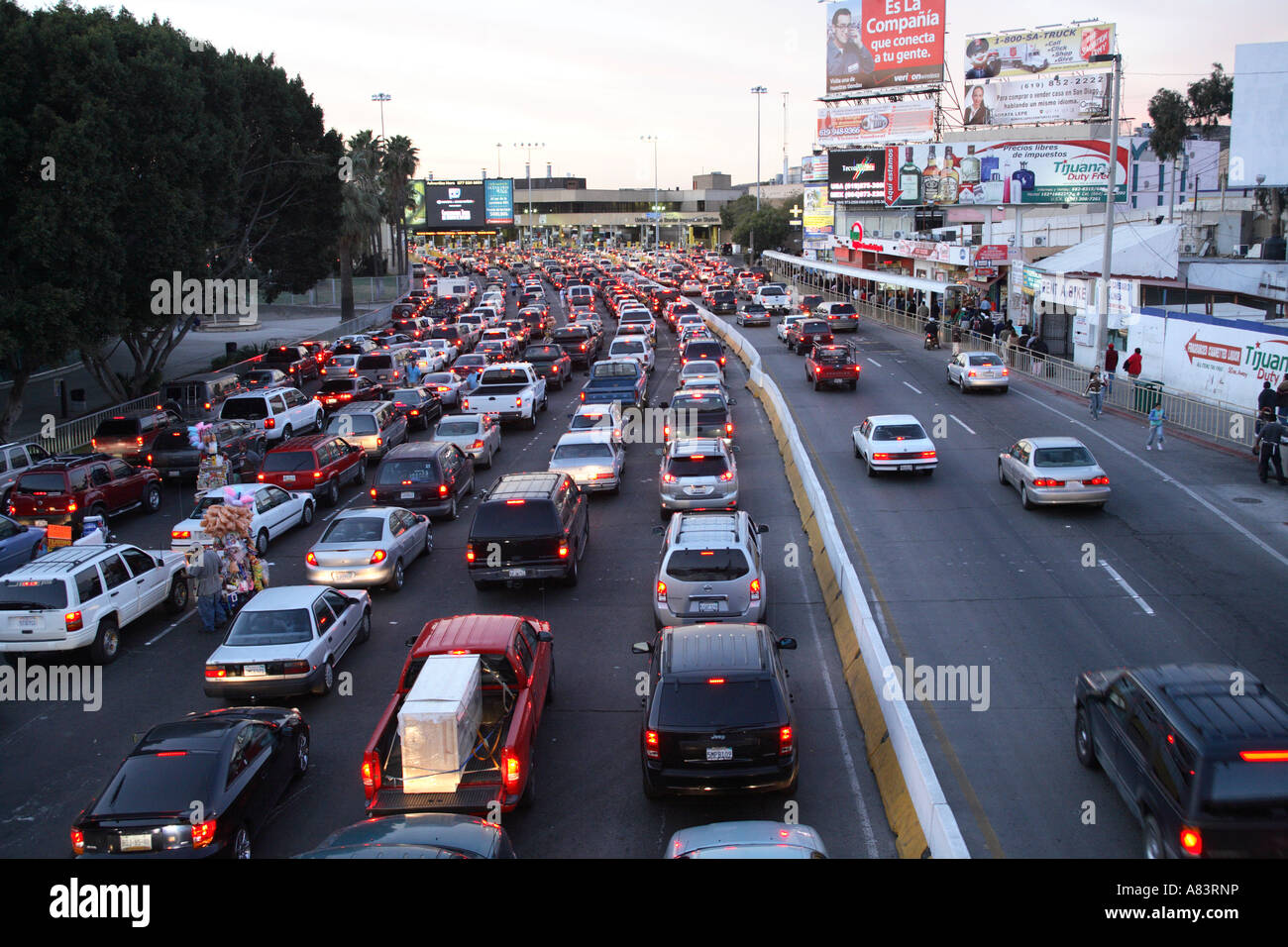 waiting cars at international mexican american border, tijuana, baja ...