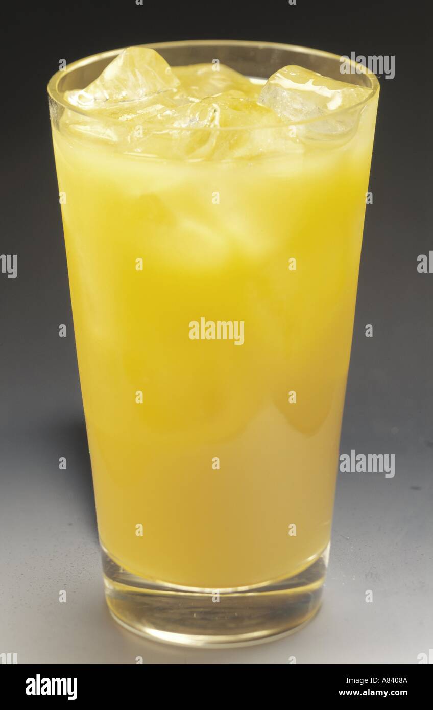 A Glass of Orange Juice with Ice Stock Photo - Alamy