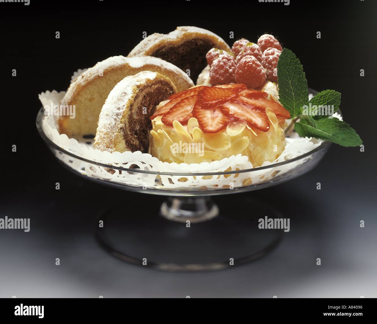 Assorted Cakes in Pedestal Dish Stock Photo - Alamy