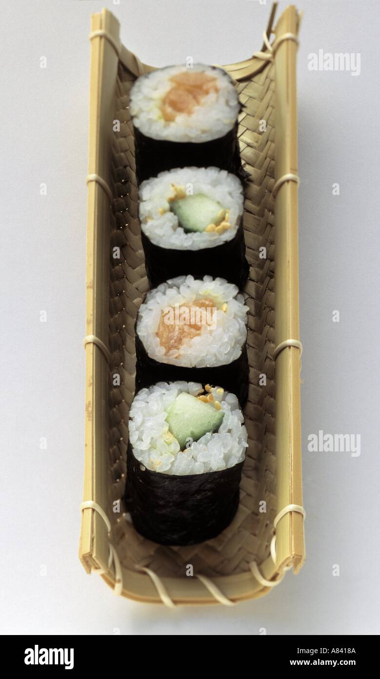 Assorted Maki Sushi in a Basket Stock Photo - Alamy