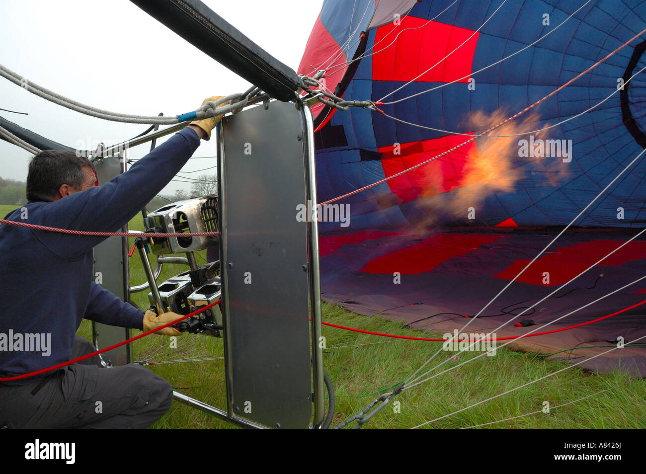 Hot air balloon inflation Stock Photo - Alamy
