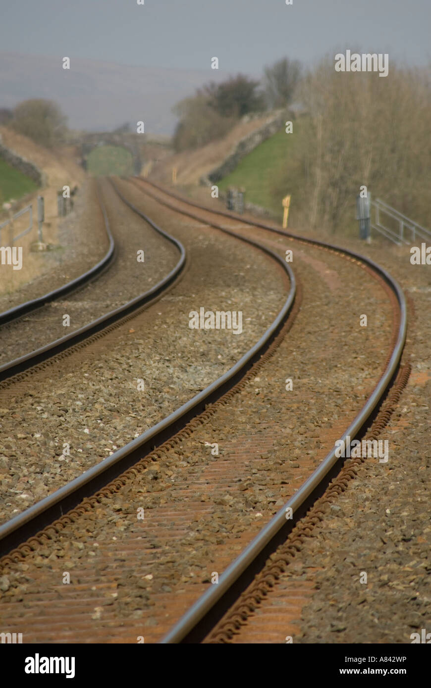 Empty rail track stretching into the distance on the Settle to Carlisle ...