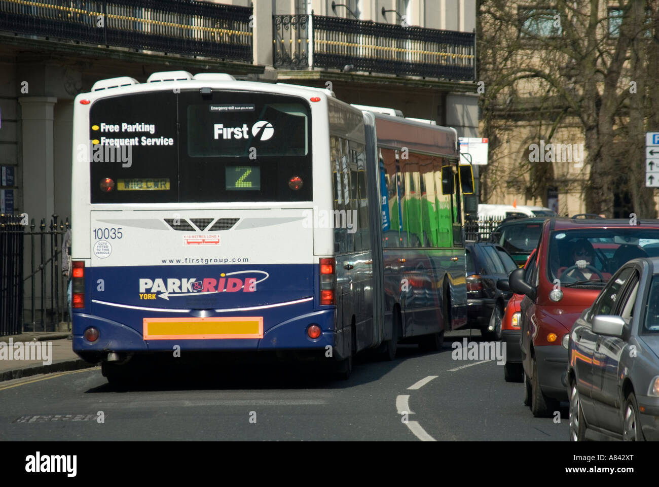 First Group bendy bus on a park and ride service in York England UK ...