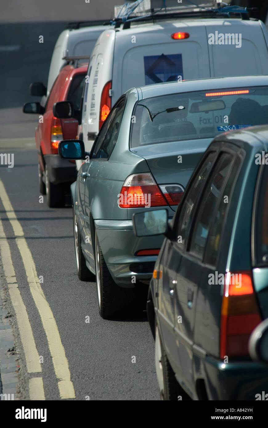 Cars queueing in busy traffic during rush hour in York, England Stock ...