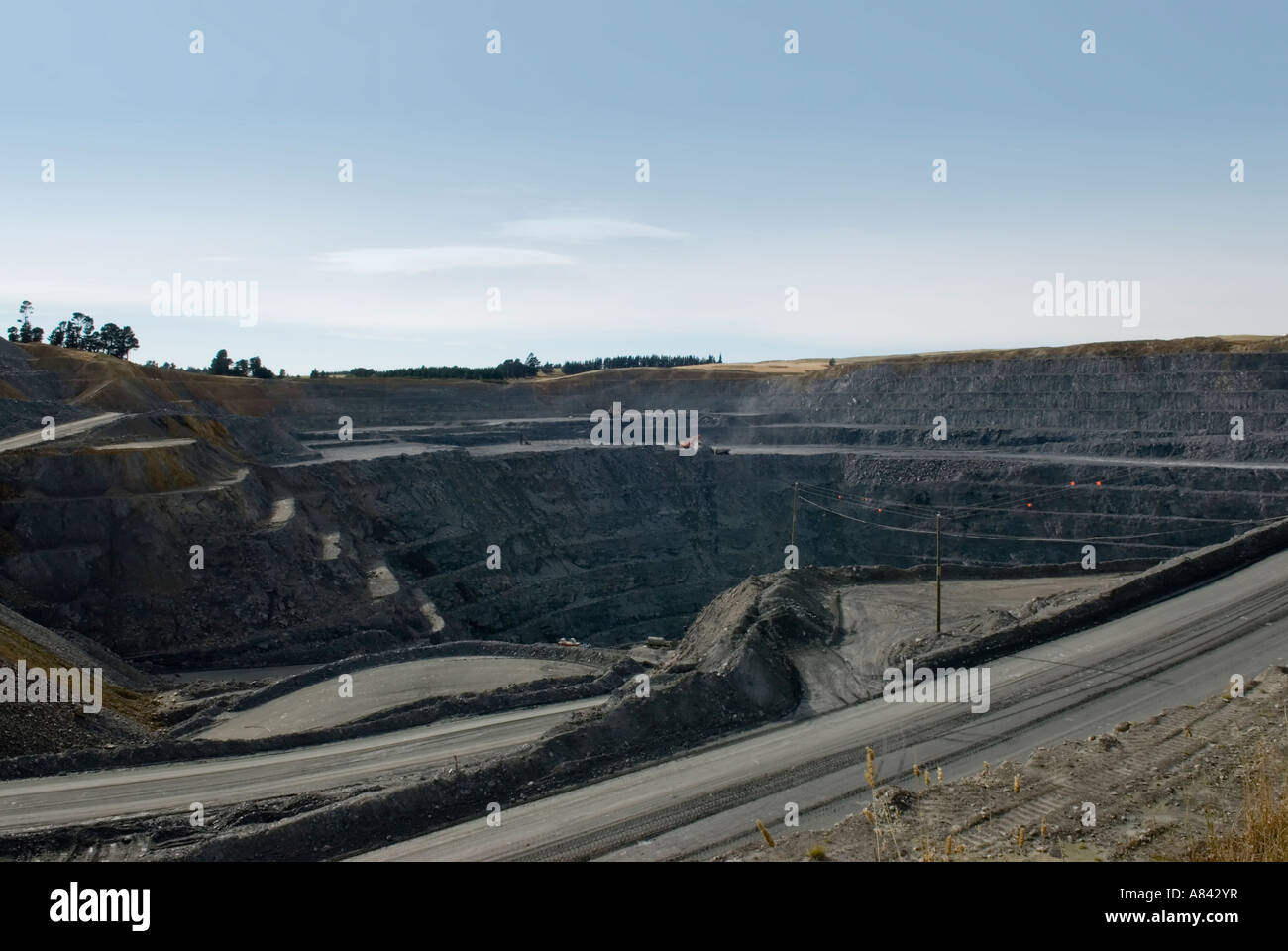 Terraces berms and batters at Frasers Pit open cast gold mine in Otago ...
