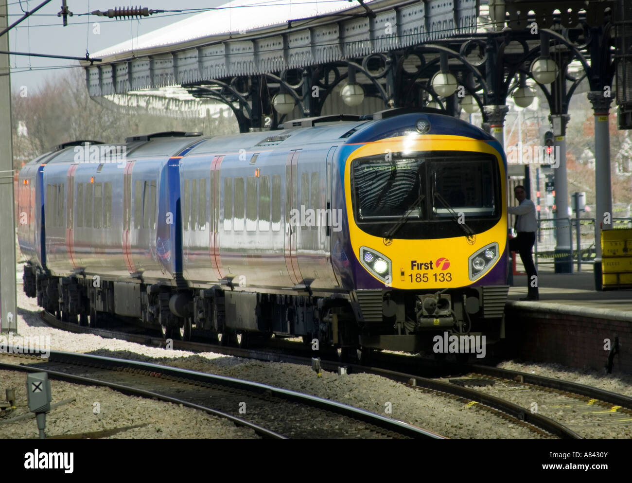 A class 185 dmu train in First Group livery at York station, england ...