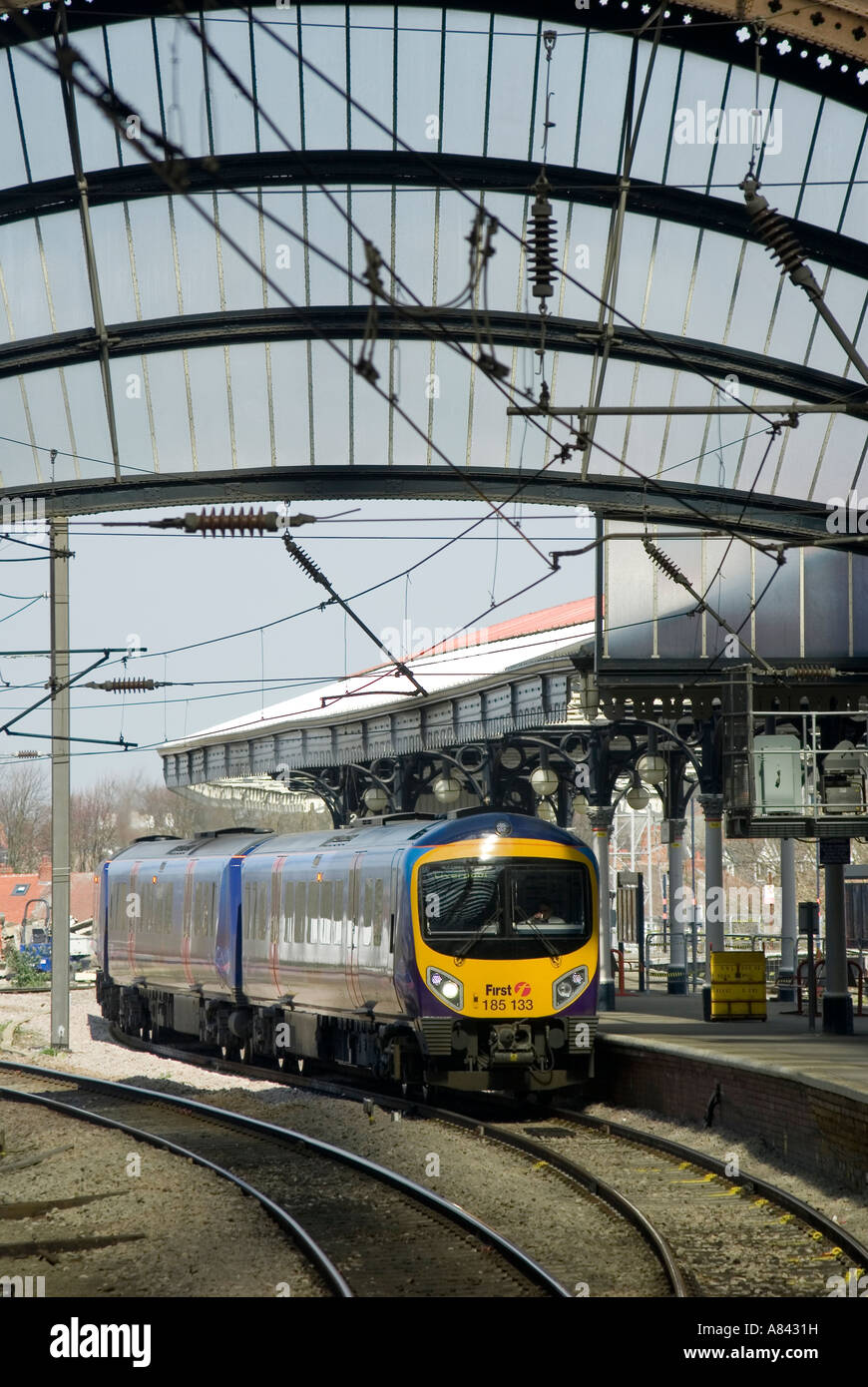 A class 185 dmu train in First Group livery at York station, england ...
