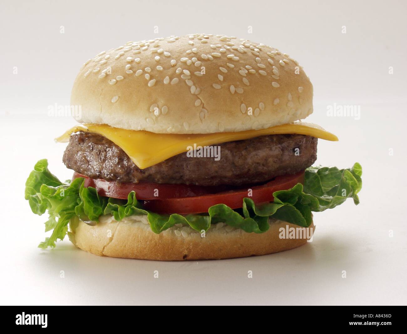 A Cheeseburger on a Sesame Seed Bun Stock Photo - Alamy