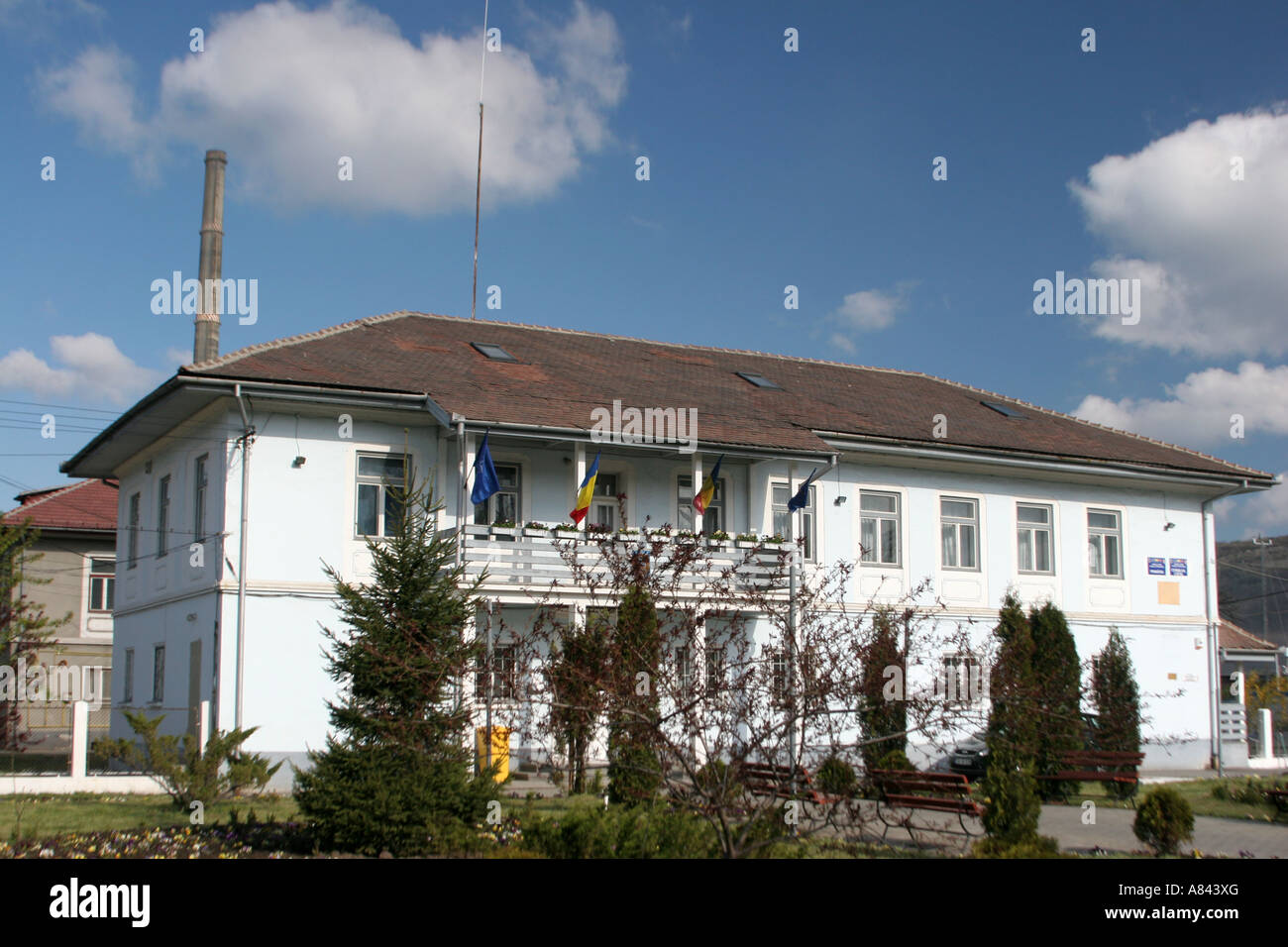 Copsa Mica city hall April 2007 Romania Stock Photo - Alamy