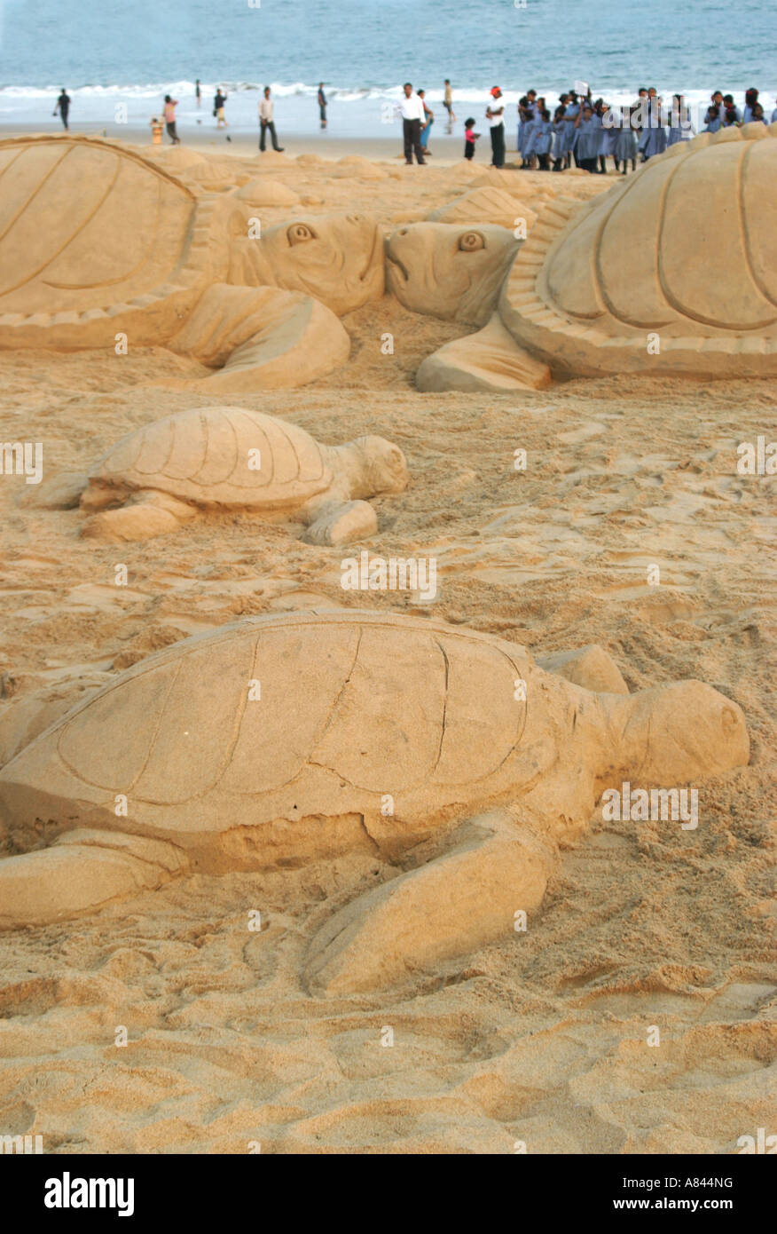 Giant Sand sculptures highlight the Save the Turtles campaign on Puri ...