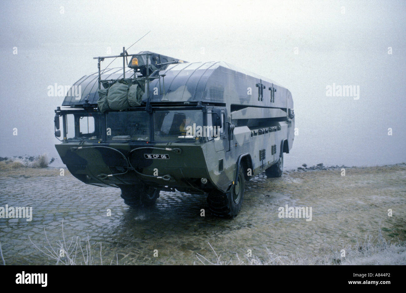 A British Army M3 Amphibious Rig on the bank of the River Elbe Germany ...