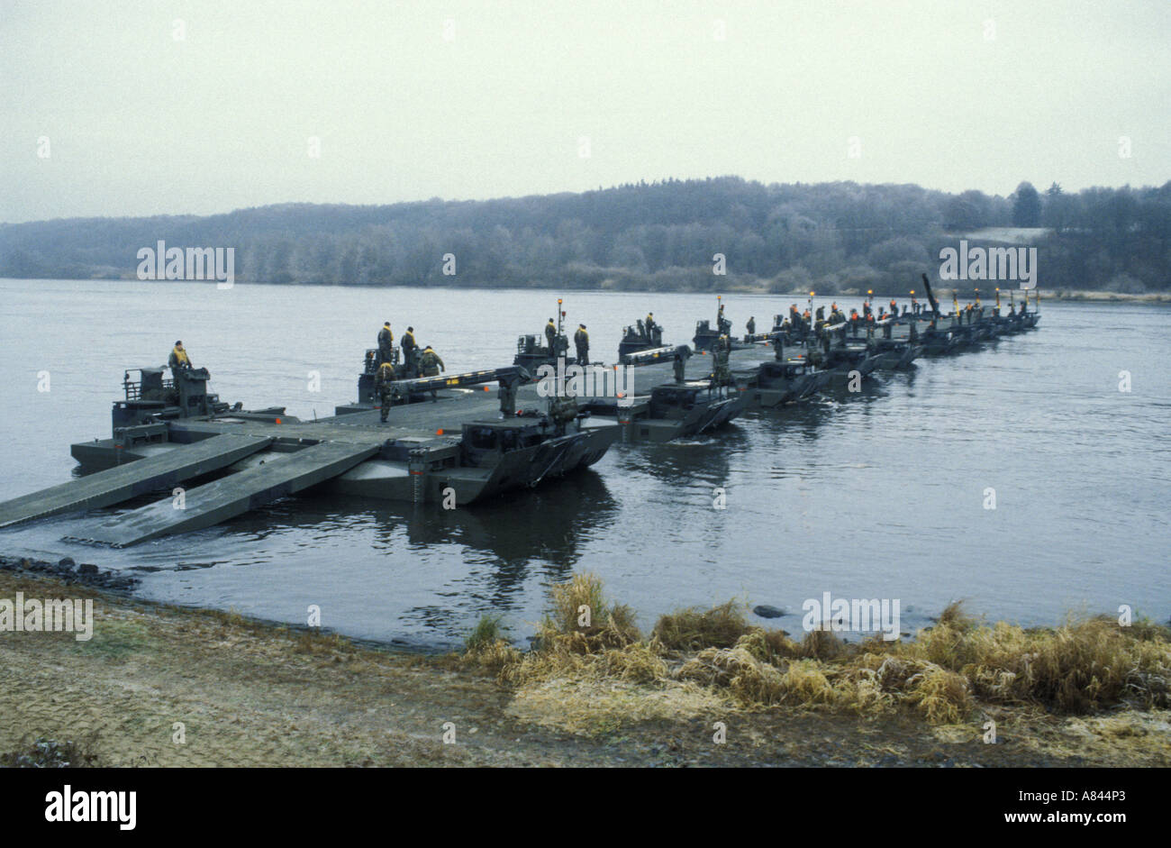 A bridge made up of British Army M3 Amphibious Rigs on the River Elbe ...