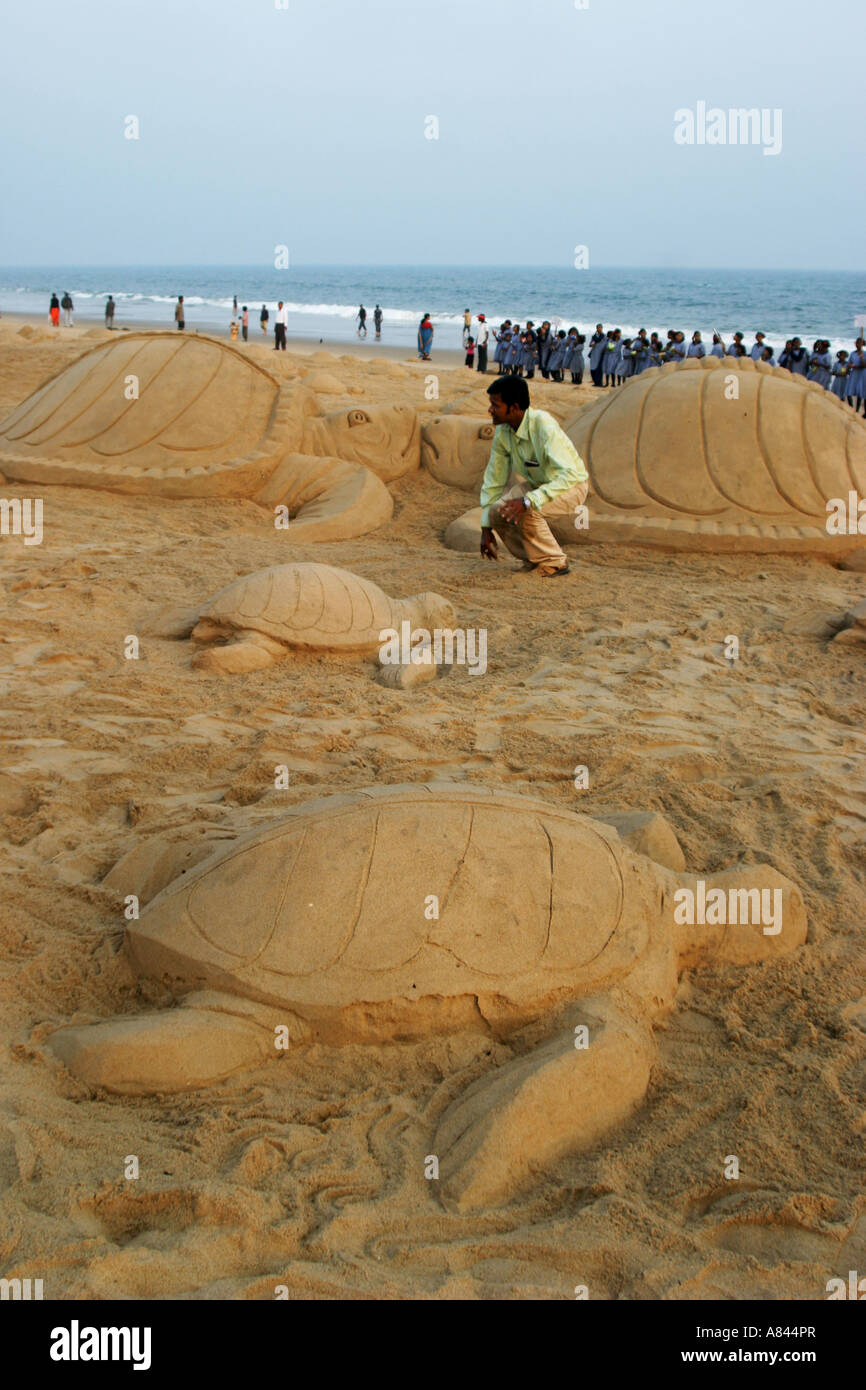 Giant Sand sculptures highlight the Save the Olive Ridley Turtles ...
