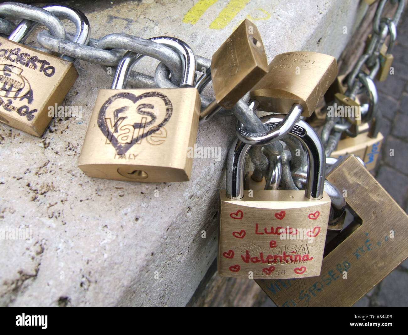love locks chained to the milvio bridge by young lovers rome Stock ...