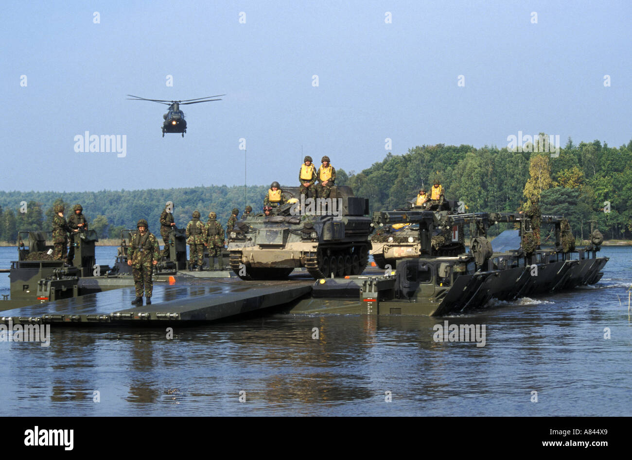 British Army M3 Amphibious Rig crossing water obstacle during exercise ...