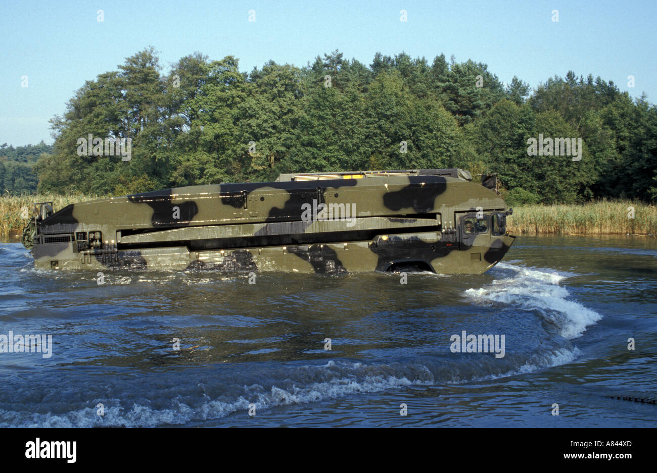 British Army M3 Amphibious Rig crossing water obstacle during an ...