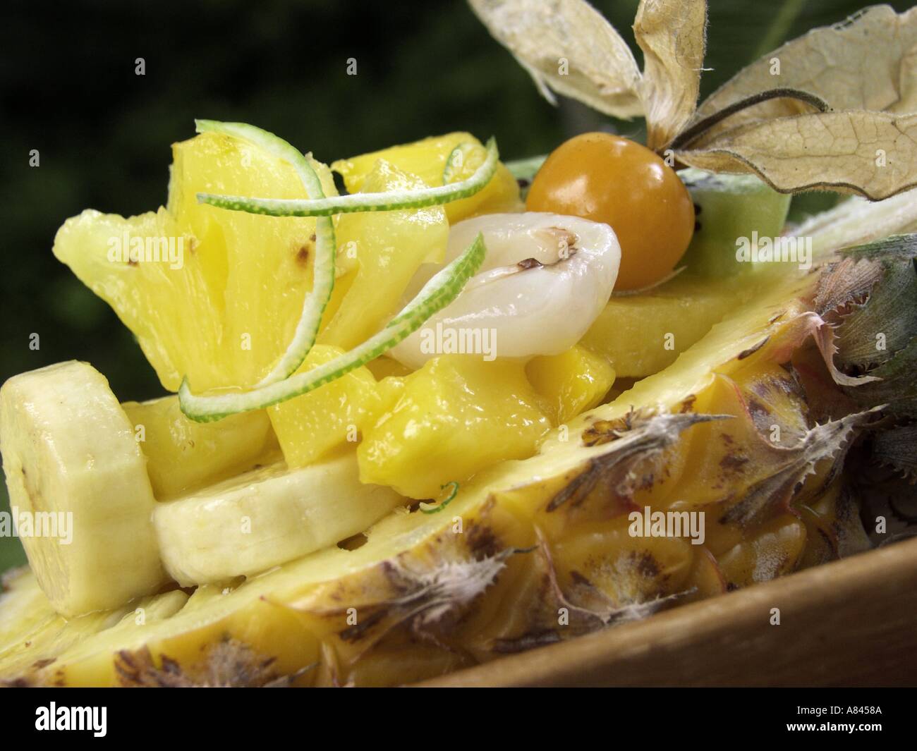 Fruit Salad in a Pineapple Shell Stock Photo - Alamy
