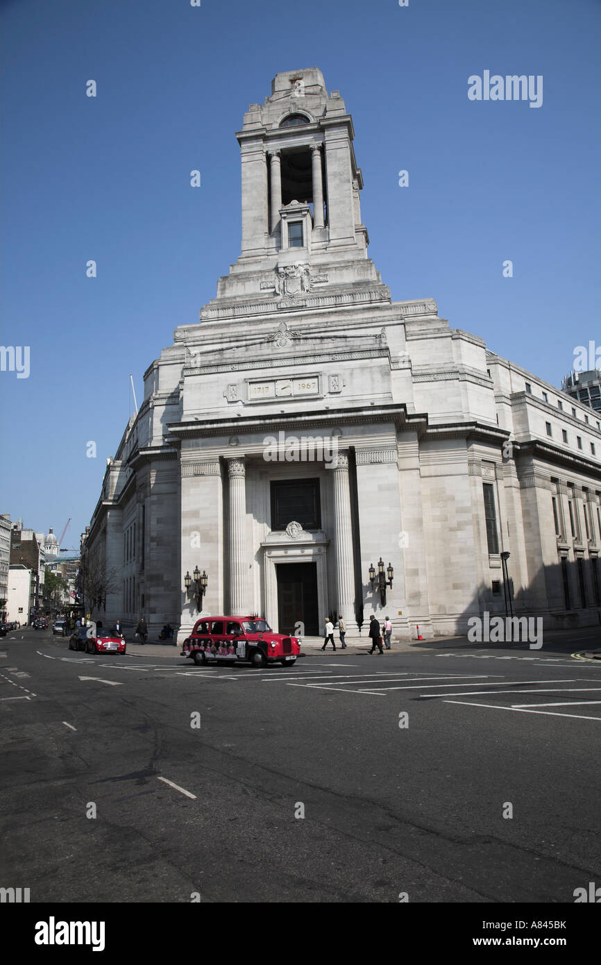 Freemason's Hall, with red taxi, Great Queen Street, central London ...