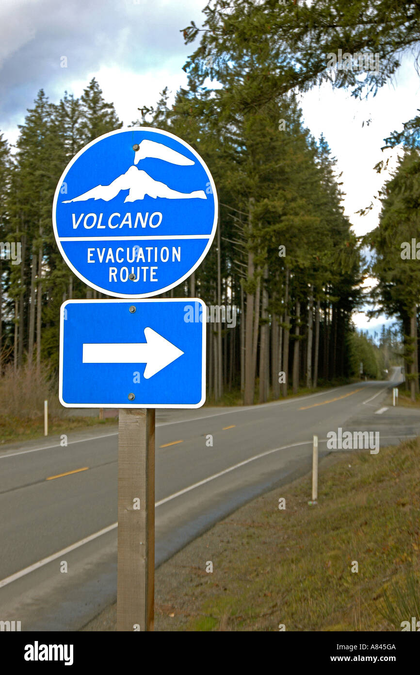 Volcano Evacuation route sign, Mt. Rainier, Washington Stock Photo - Alamy