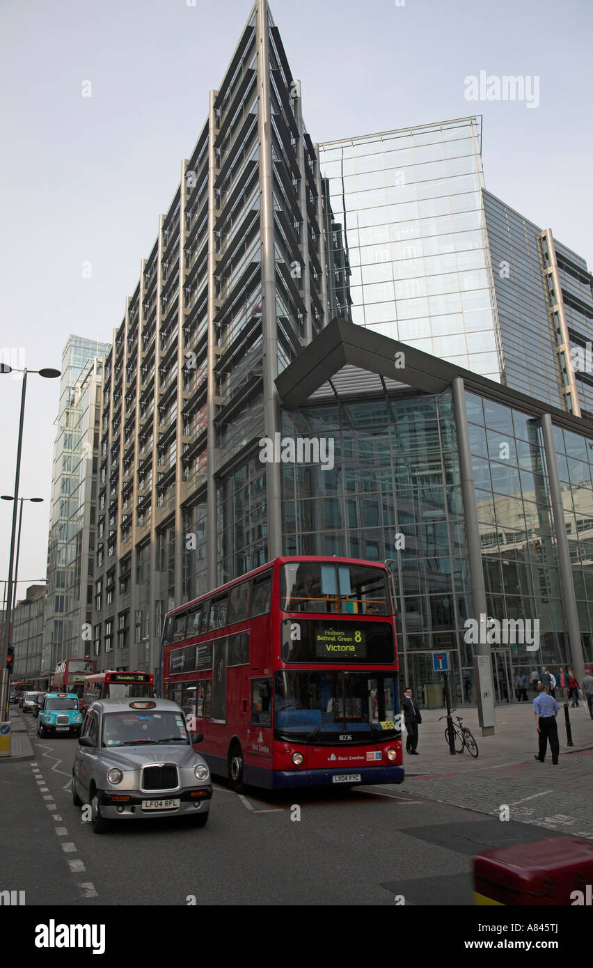 Abn Amro building taxi red double decker bus Shoreditch High Street ...