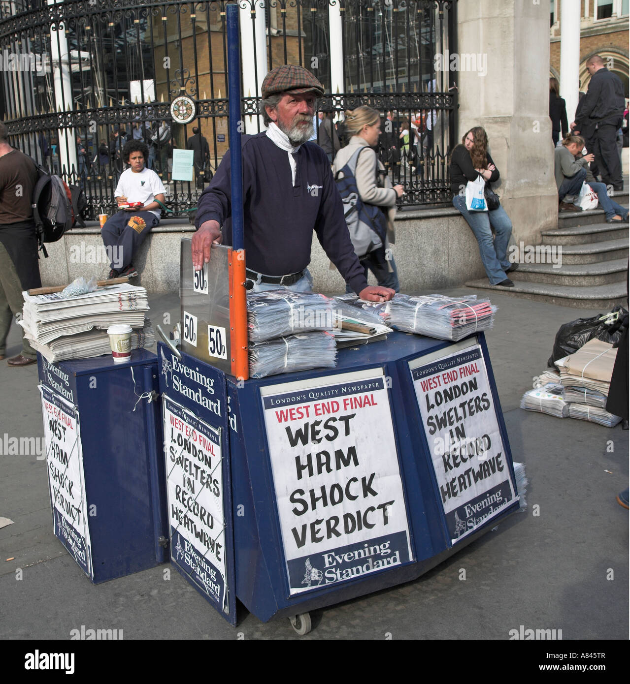 Newspaper stand at Liverpool Street station London with news of West ...