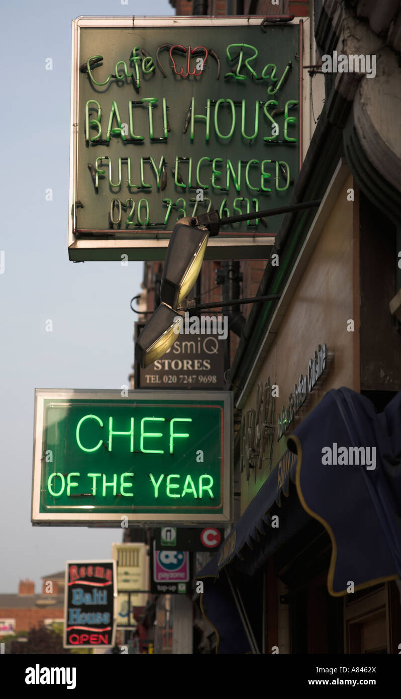 Balti curry house restaurant neon signs Brick Lane area of East End ...