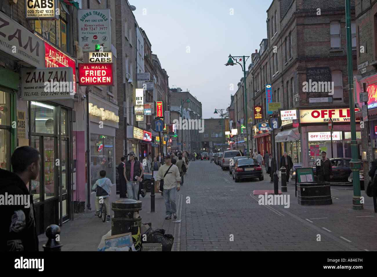 Balti House curry houses neon sign at night Brick Lane, London East End ...