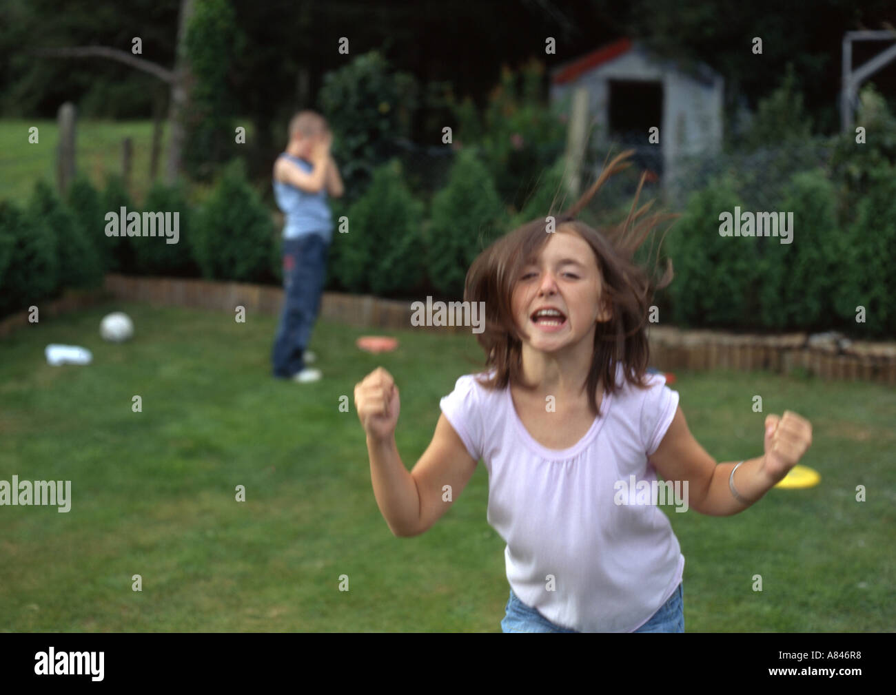 girl scoring winning goal Stock Photo - Alamy