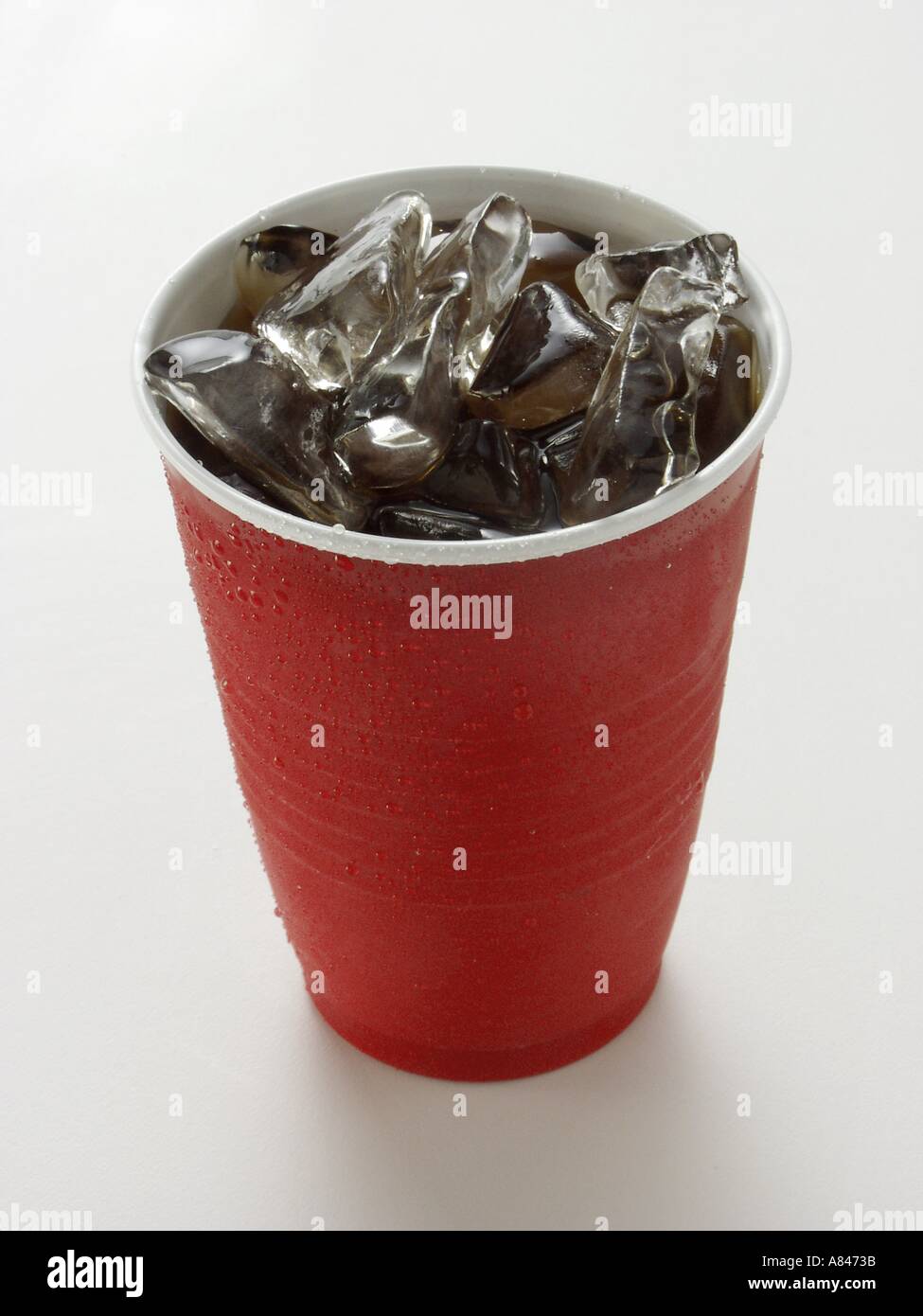 Cola in a Red Plastic Cup with Ice Stock Photo - Alamy
