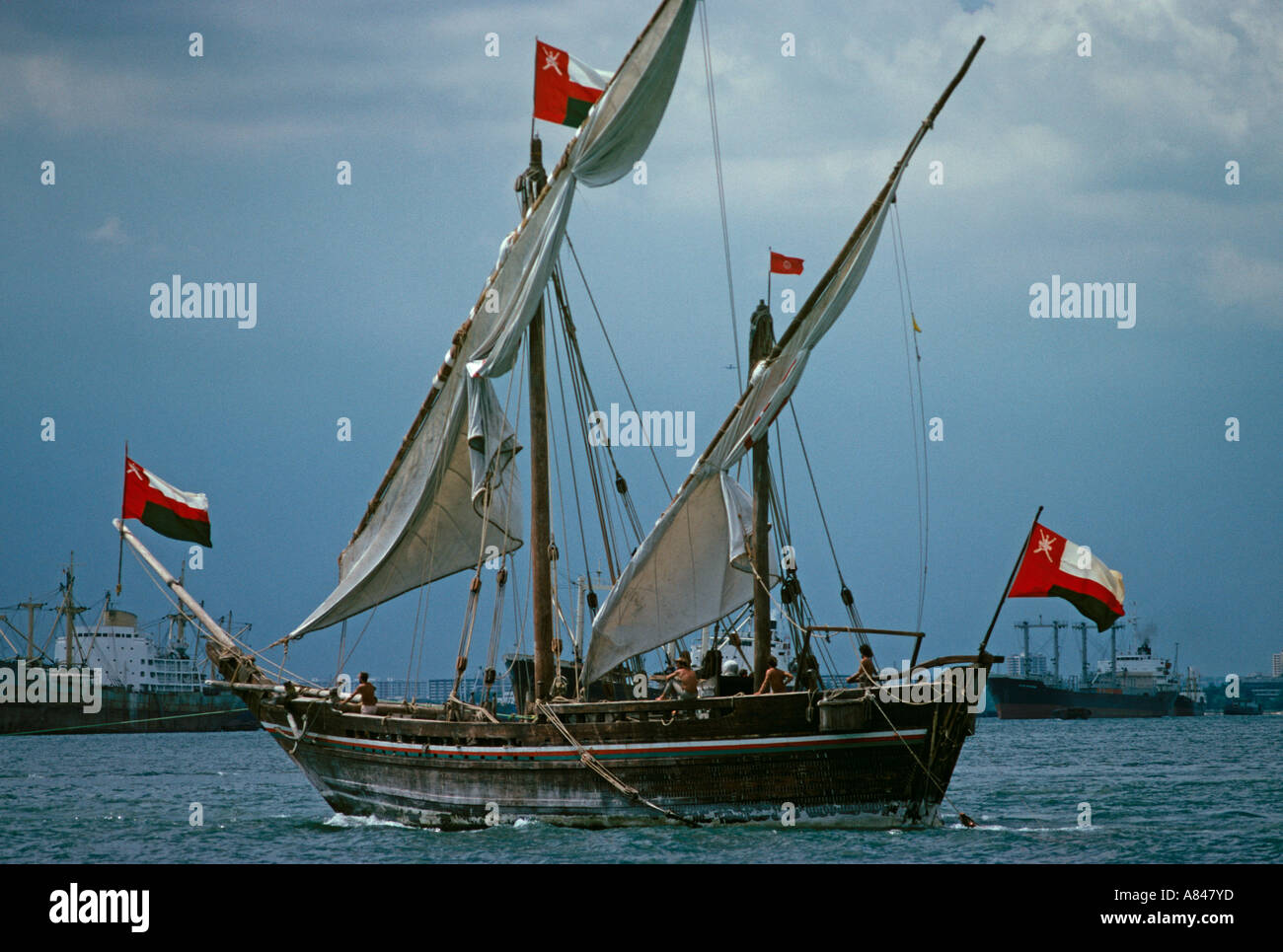 Oman and Singapore. Splendid Omani dhow SOFAR as it arrives in ...