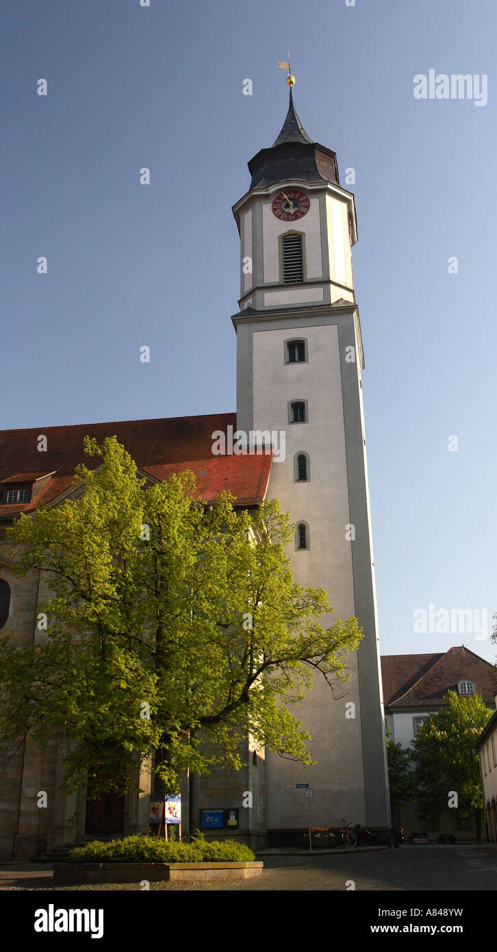 A church in the centre of the town of Lindau on Lake Constance in ...