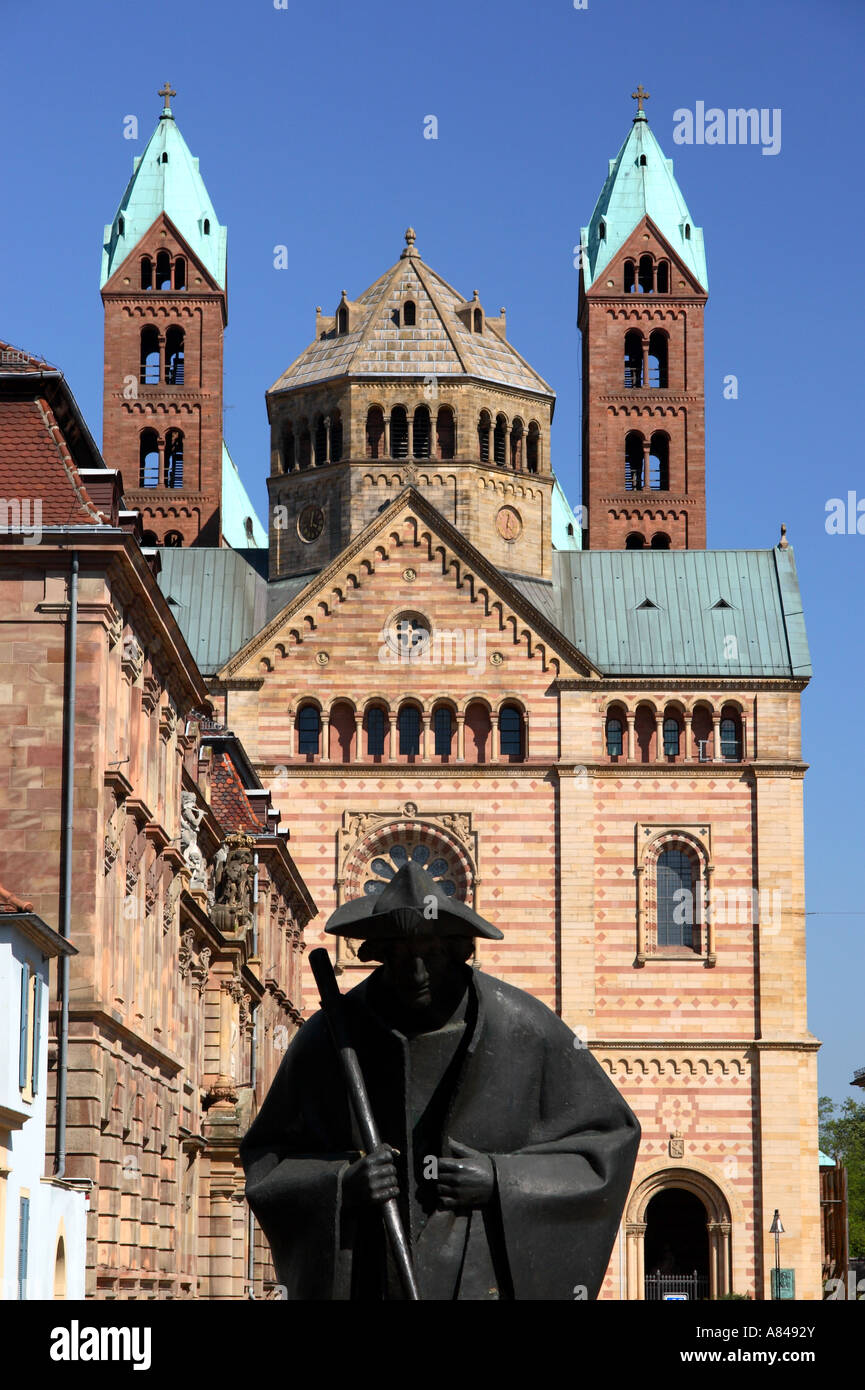 Statue in Speyer of the Jakobspilger pilgrim walking to the Cathedral ...