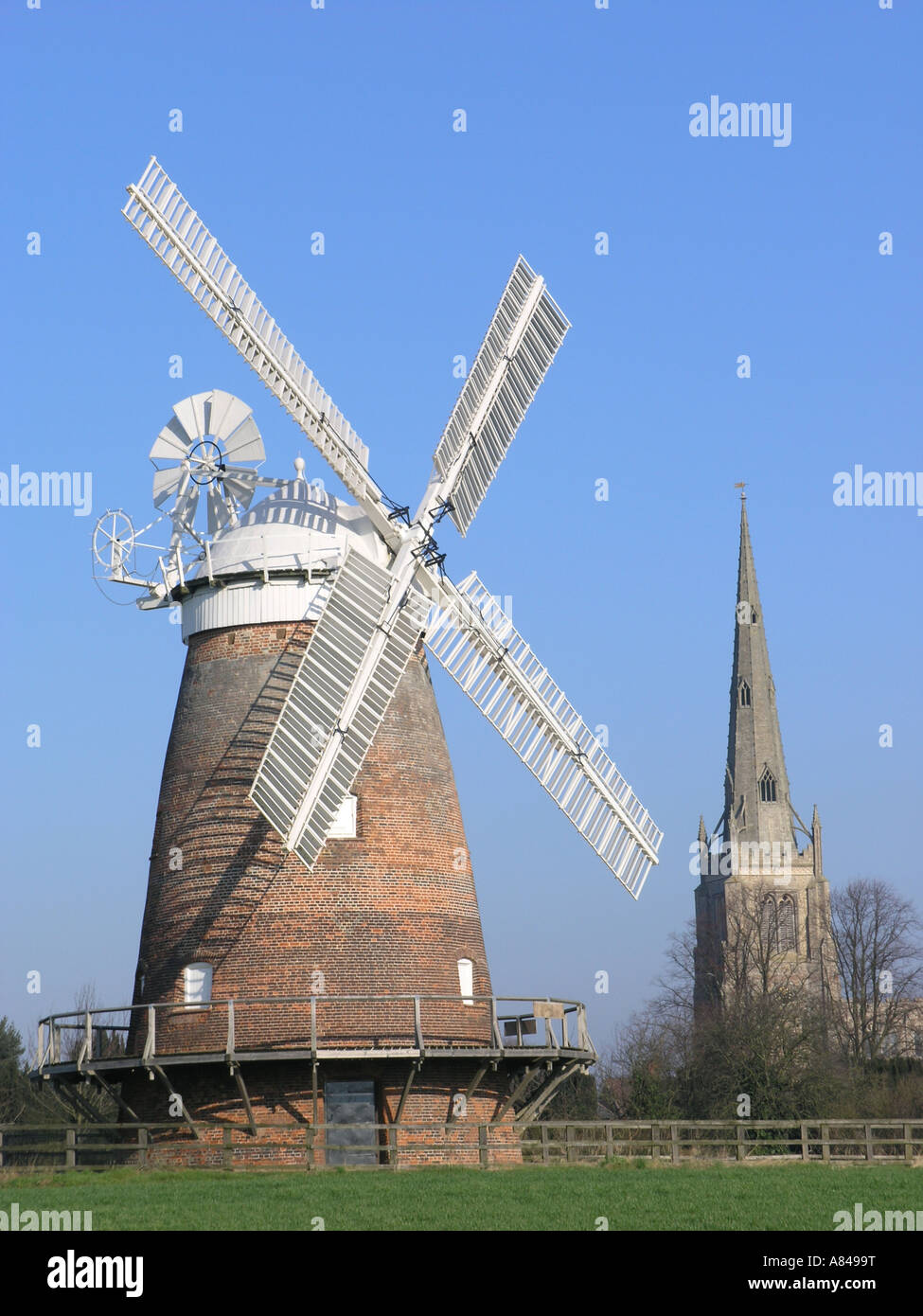 john webbs windmill church spire thaxted essex Stock Photo - Alamy