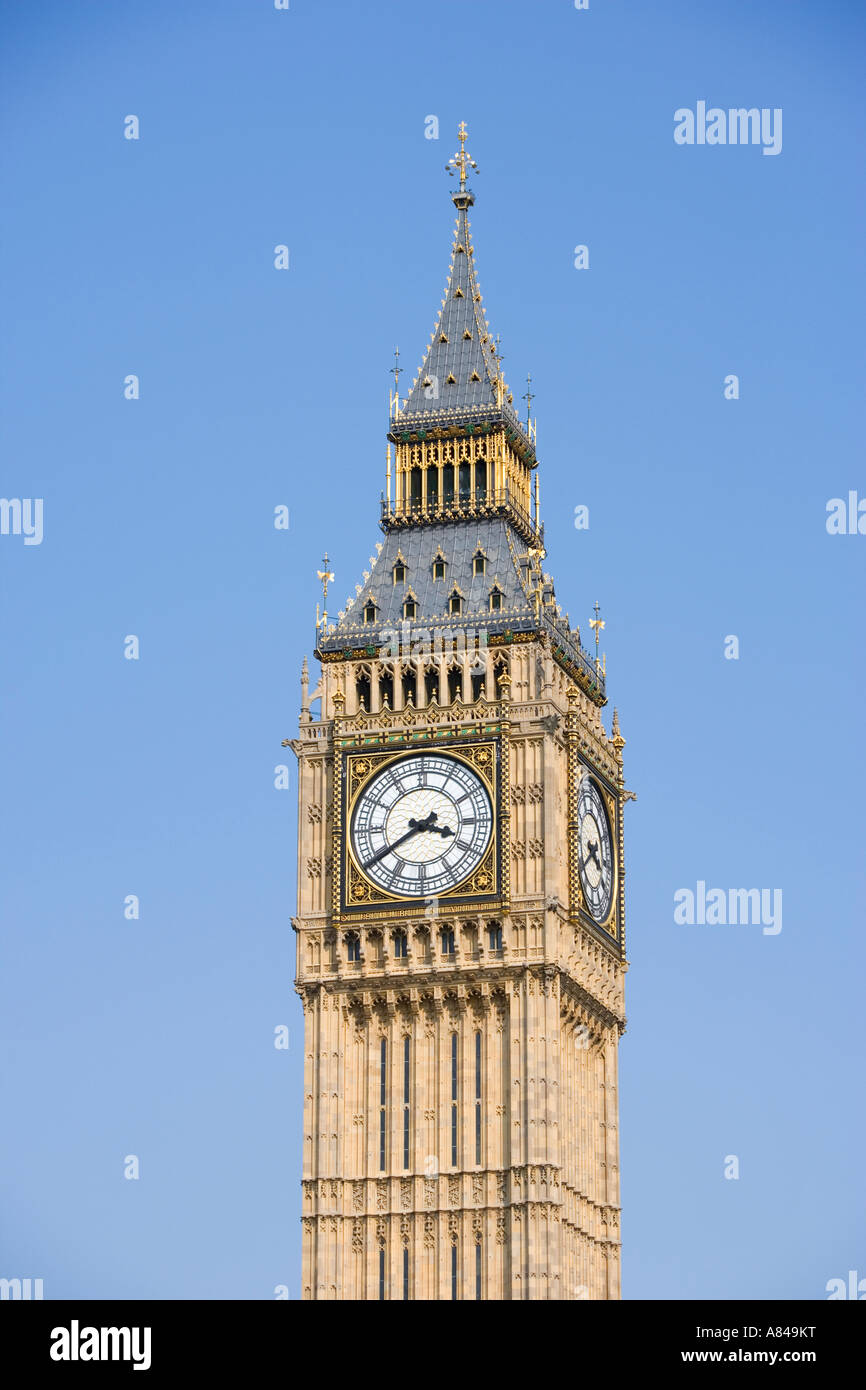 Big Ben set against a bright blue sky. London, England, UK Stock Photo ...