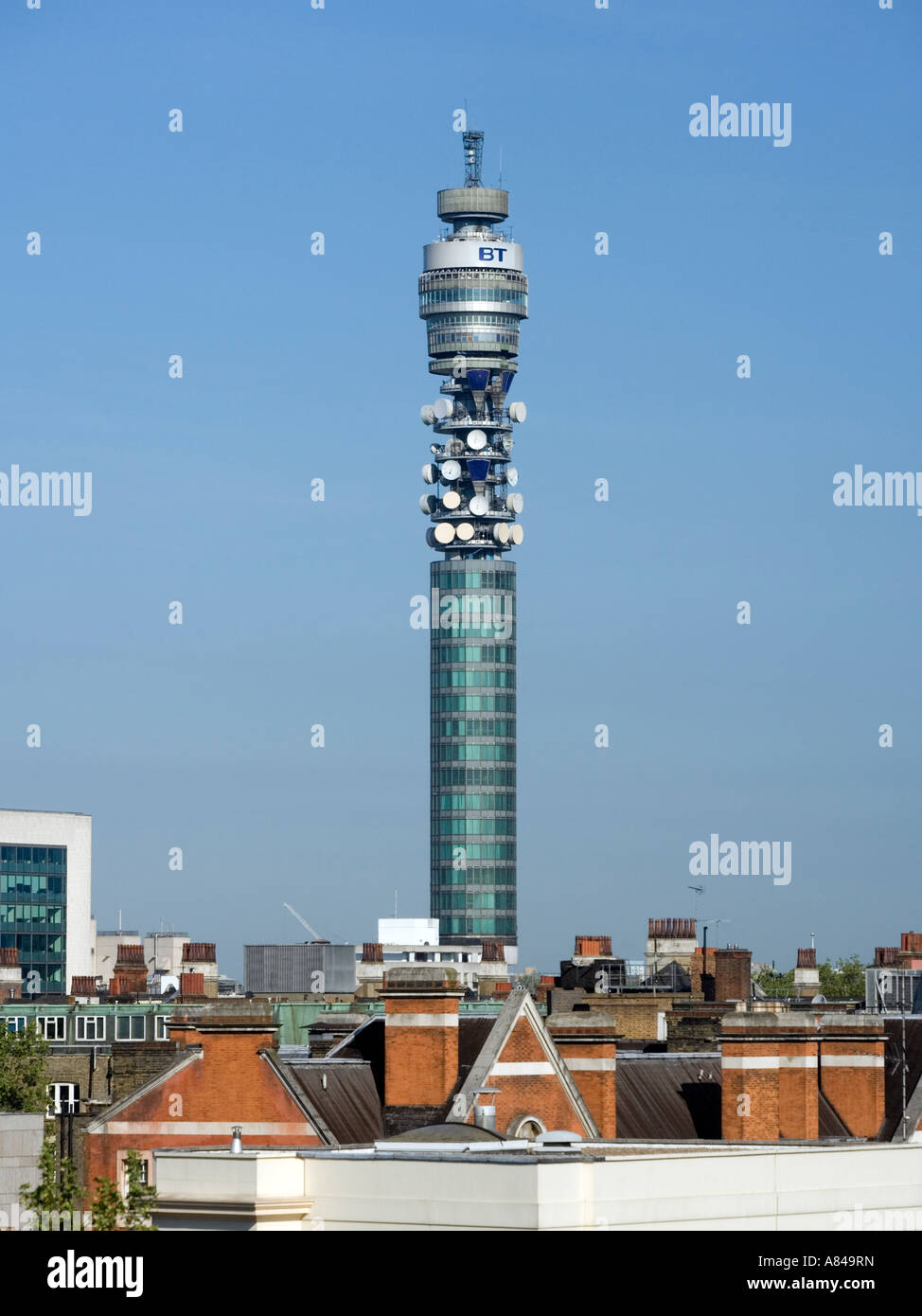 British Telecom Tower against a blue sky in London, England, UK Stock ...