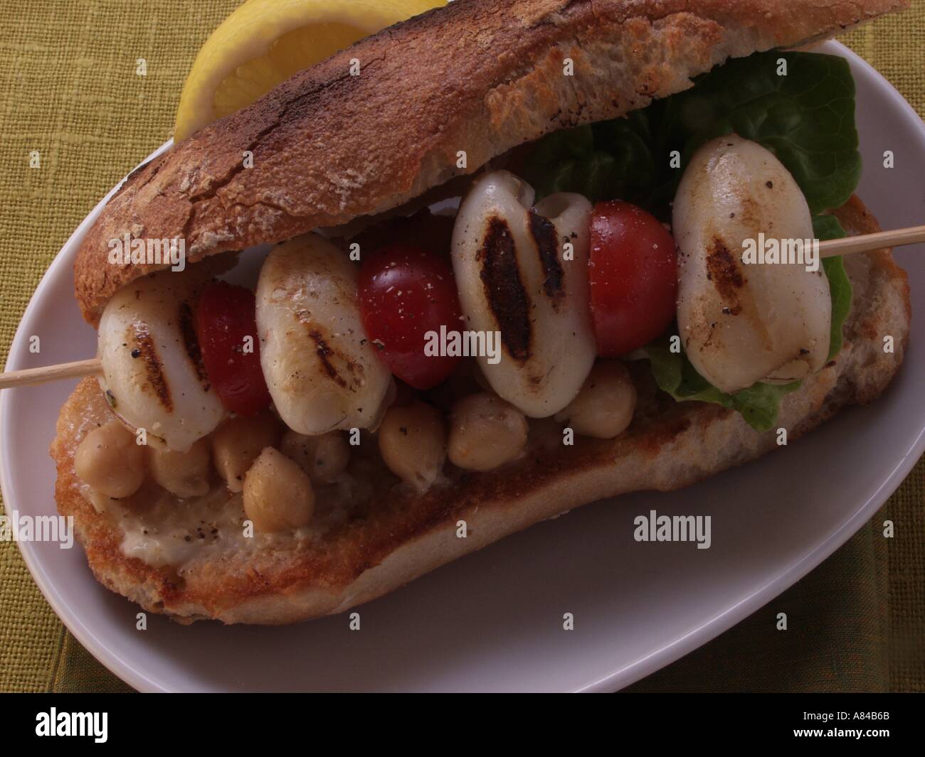 Mediterranean sandwich with cuttlefish and chick peas 3 Stock Photo - Alamy