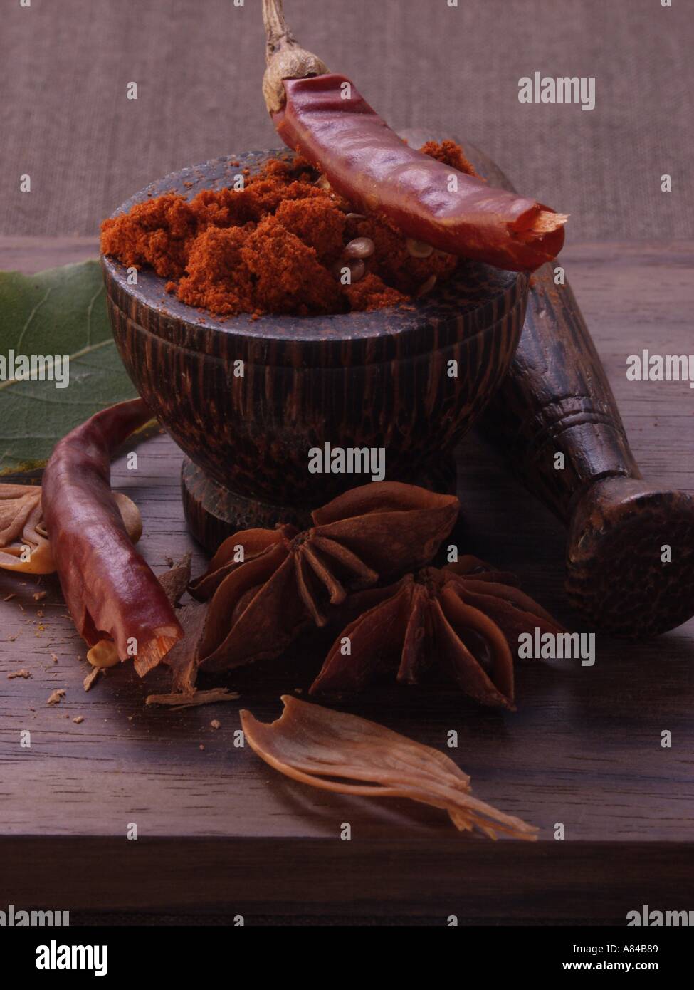 Exotic spice still life with chili and star anise 2 Stock Photo - Alamy
