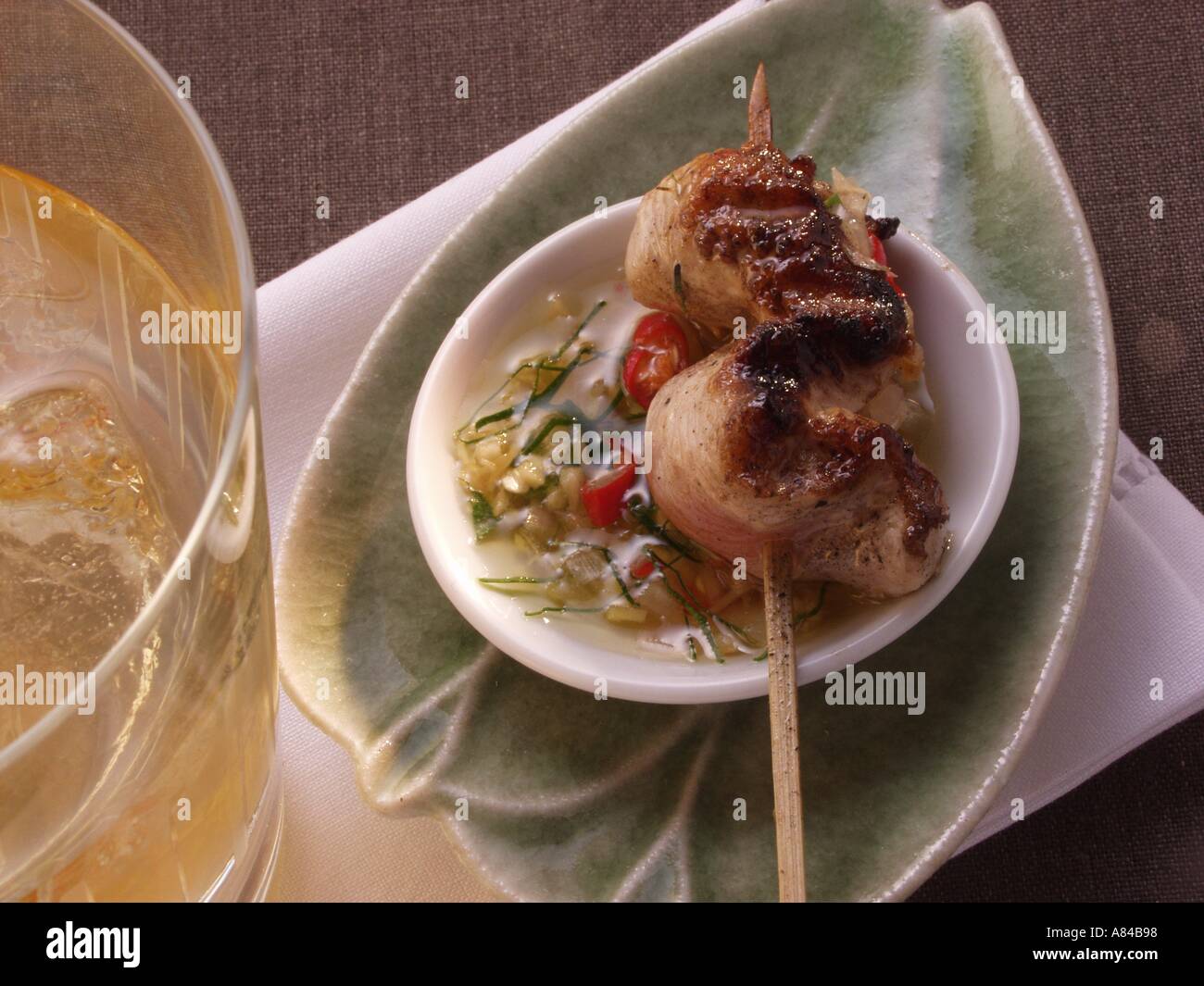 Chicken kebabs with spicy sauce cocktail Stock Photo - Alamy
