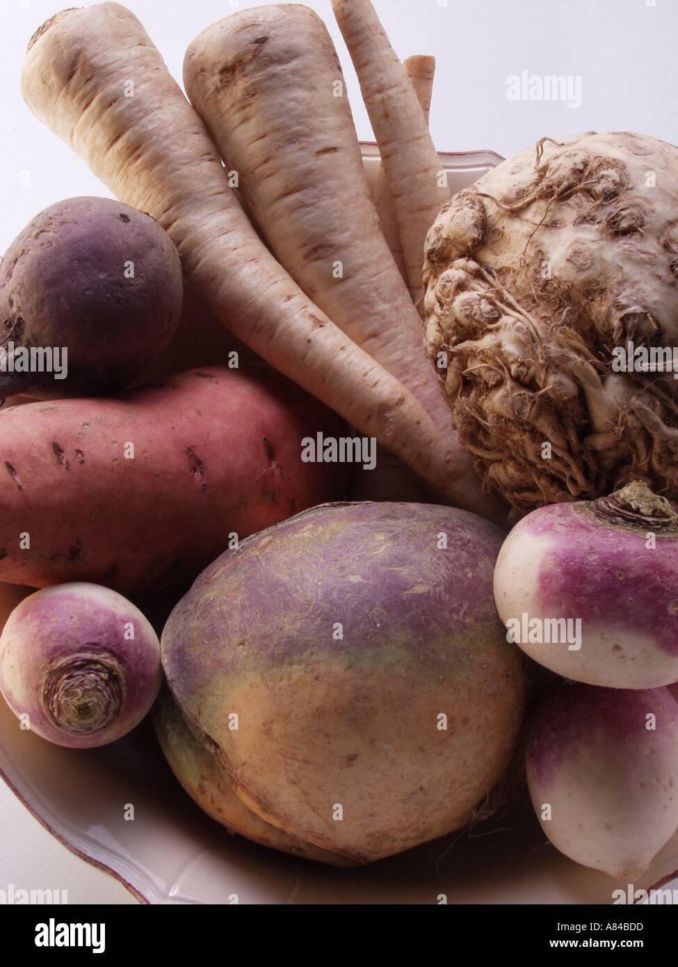Various types of root vegetables in bowl 3 Stock Photo - Alamy