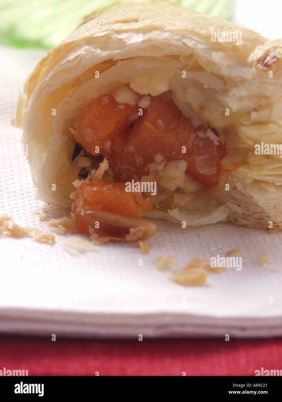 Puff pastry parcel with pumpkin filling piece cut out 3 Stock Photo - Alamy