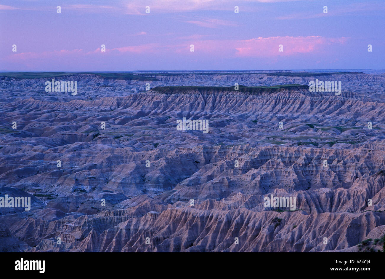 Badlands at dusk southwest corner of North Unit Badlands National Park ...