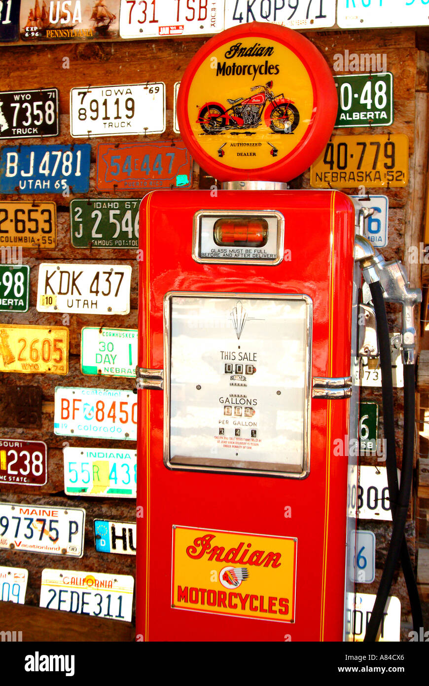 Old gas pump Indian Motorcycles on display at Hole in the Rock Utah ...