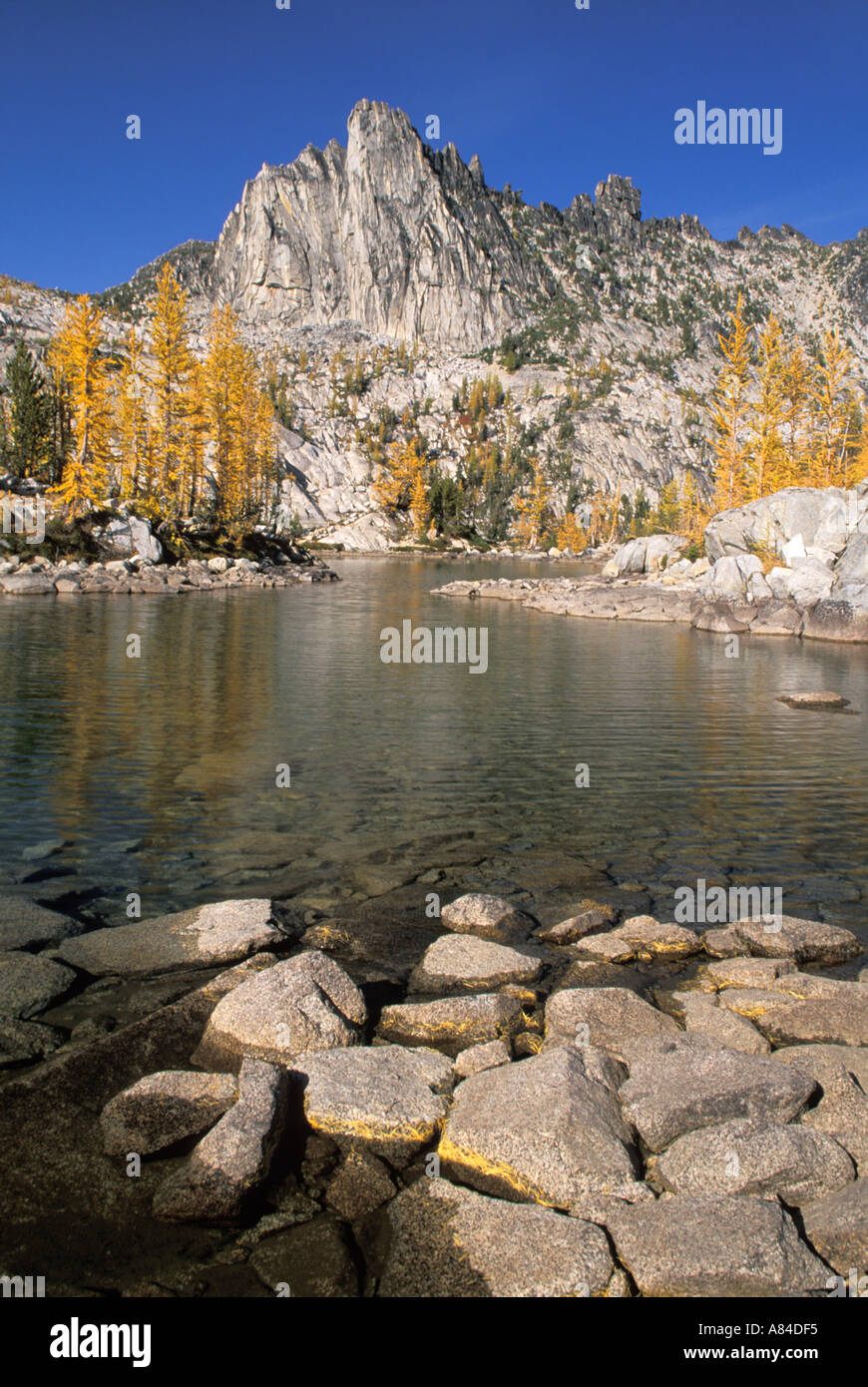 Prusik Peak and rocks in Leprechaun Lake Enchantment Lakes Alpine Lakes ...