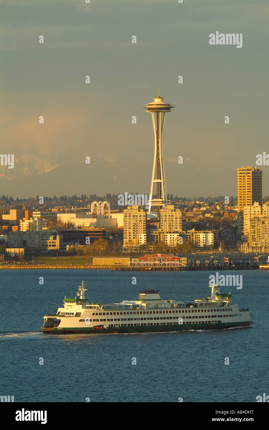 Space Needle and ferry on the Puget Sound Seattle, Washington Stock ...