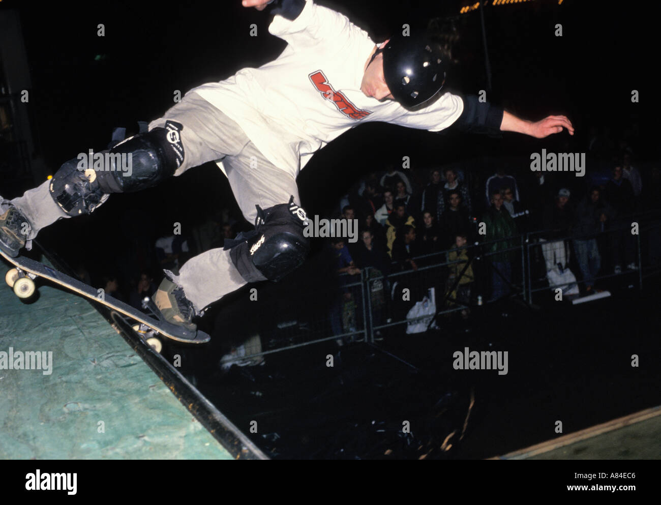 Youth on half pipe ramp at a skateboarding event in London Stock Photo ...